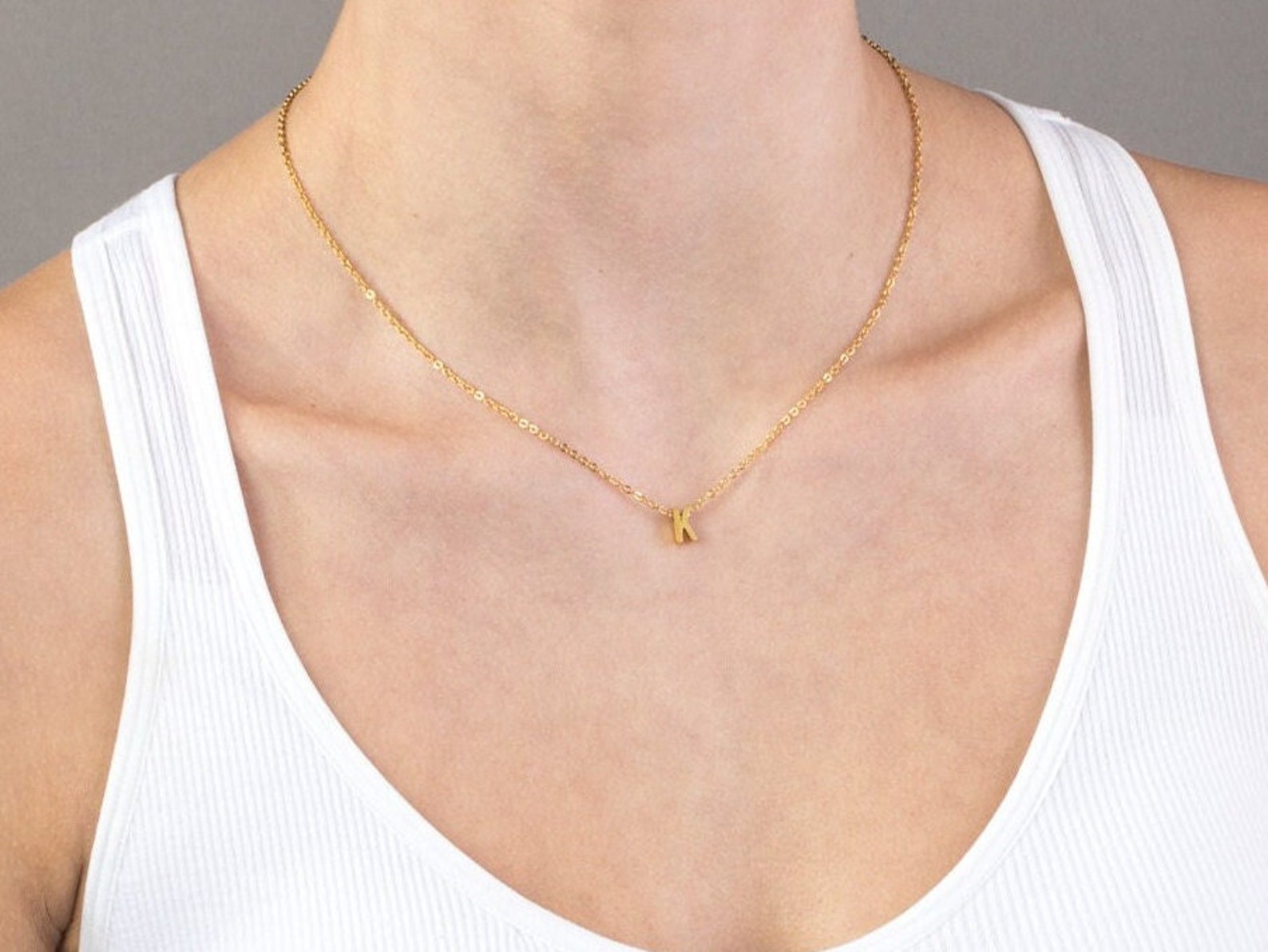 Gold Tiny Initial Necklace Letter Initial Necklace Birthday - Etsy