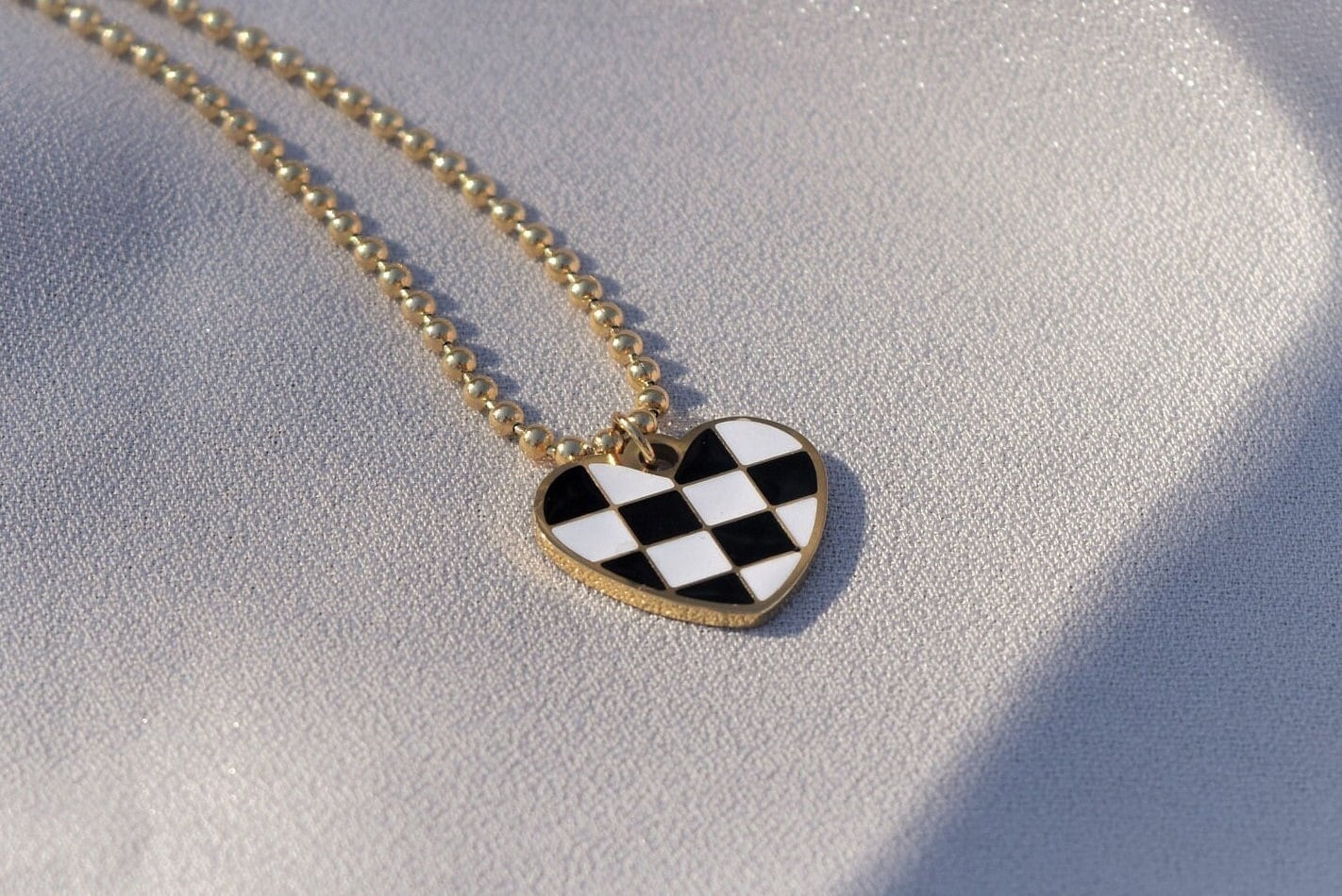Checkered Necklace Black and White Heart Pendant Necklace - Etsy