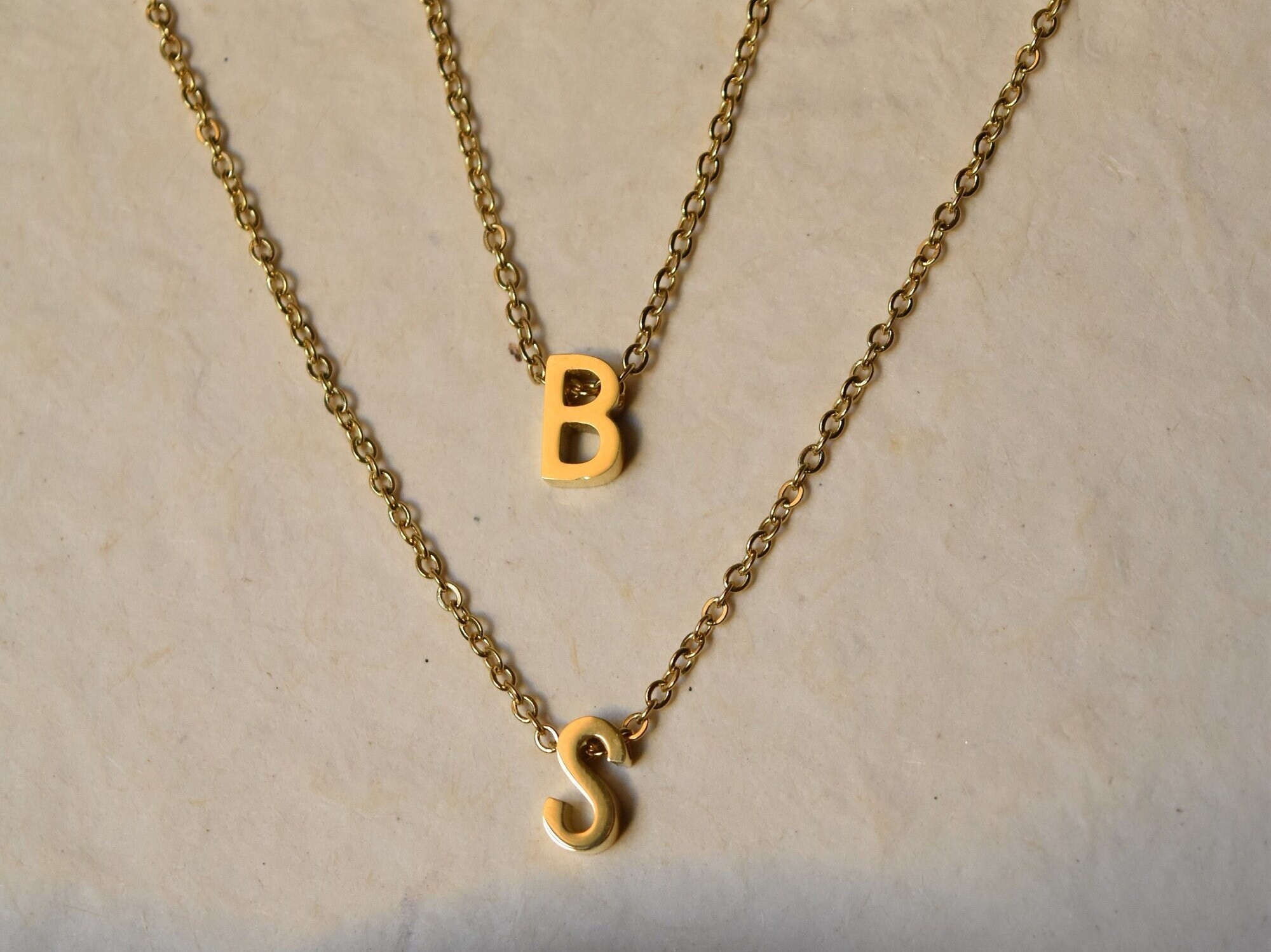 Gold Tiny Initial Necklace Letter Initial Necklace Birthday - Etsy