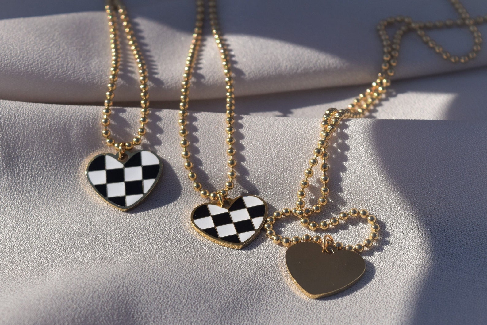 Checkered Necklace Black and White Heart Pendant Necklace - Etsy