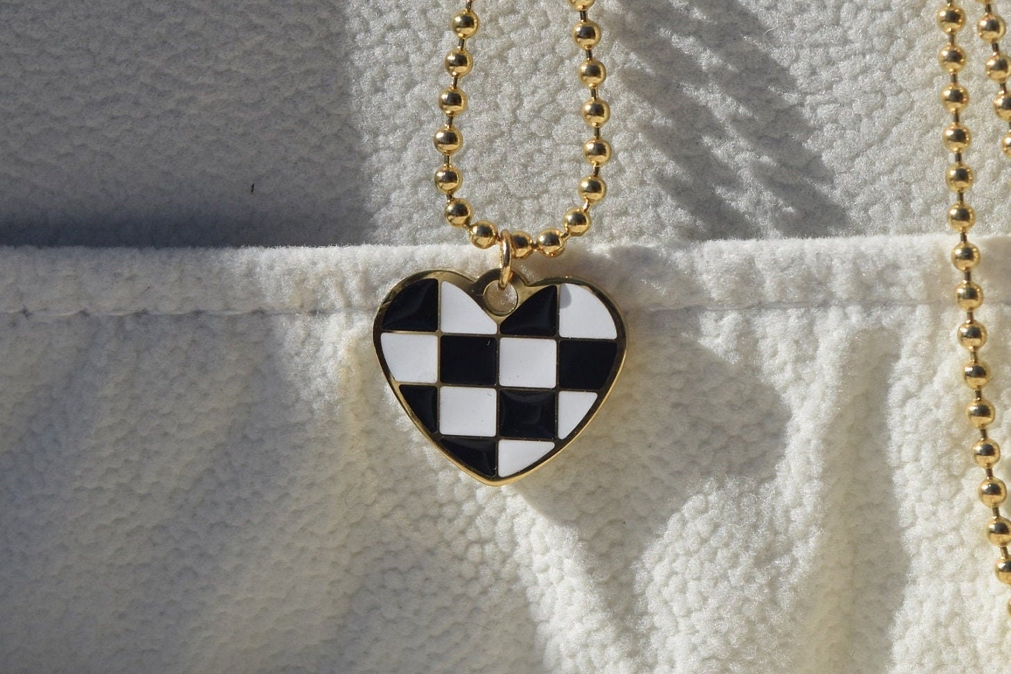 Checkered Necklace Black and White Heart Pendant Necklace - Etsy