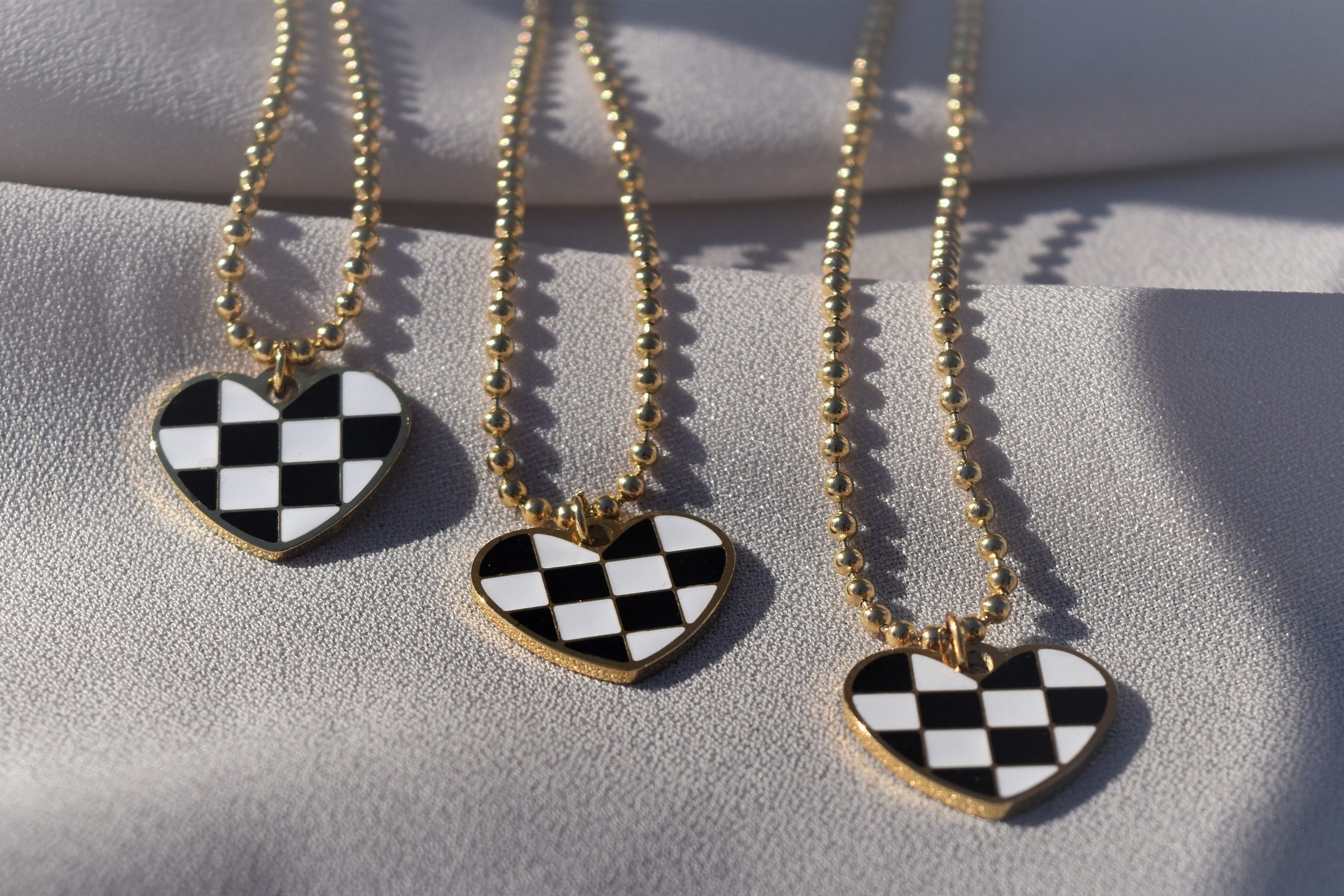 Checkered Necklace Black and White Heart Pendant Necklace - Etsy