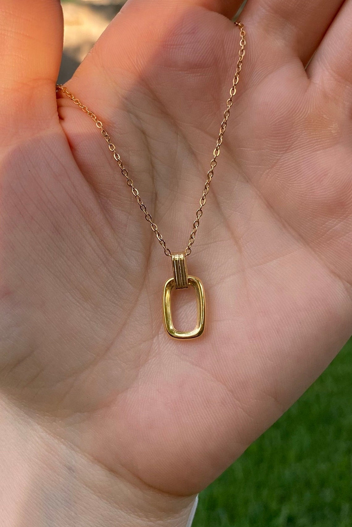 Gold Rectangle Charm Necklace 18K Gold Filled Pendant - Etsy