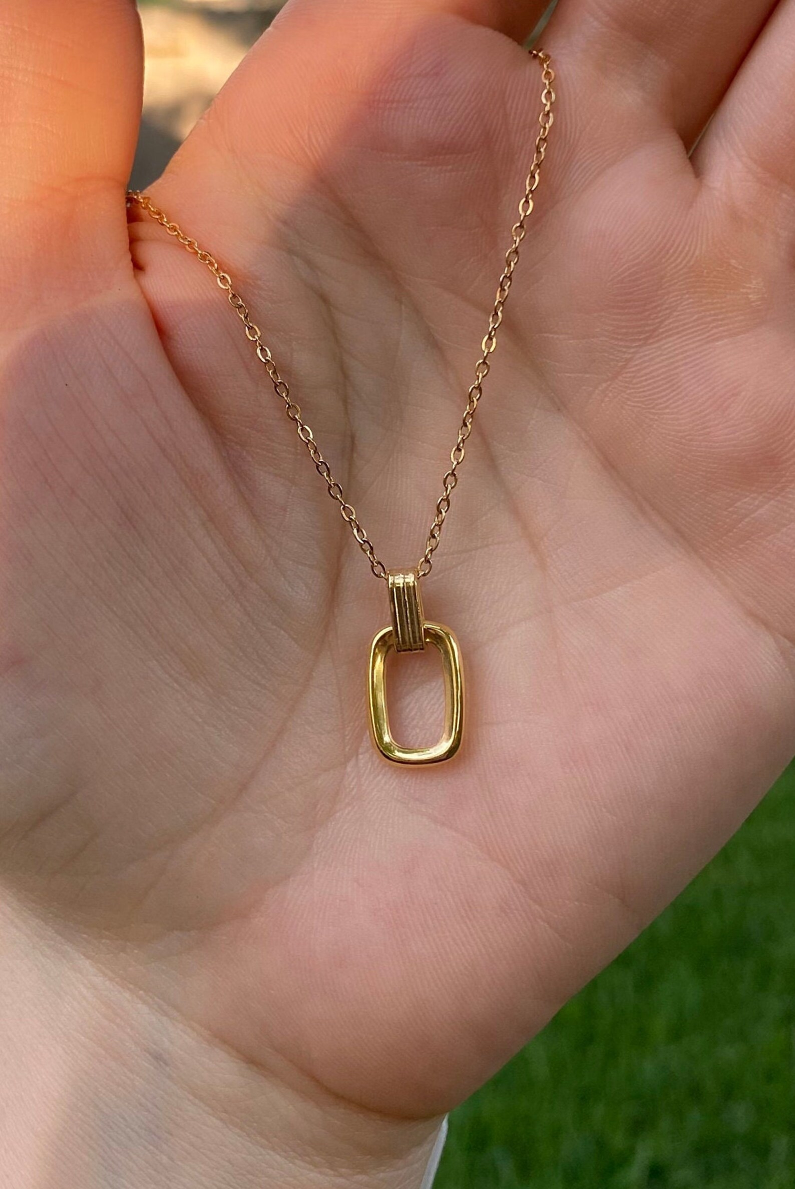 Gold Rectangle Charm Necklace 18K Gold Filled Pendant - Etsy