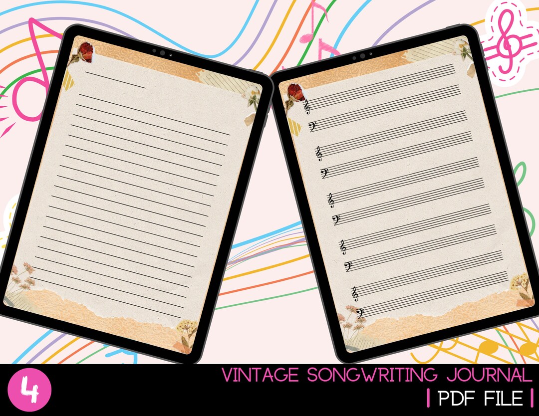 Vintage Songwriting Journal Printable Pages,music Songwriting ...