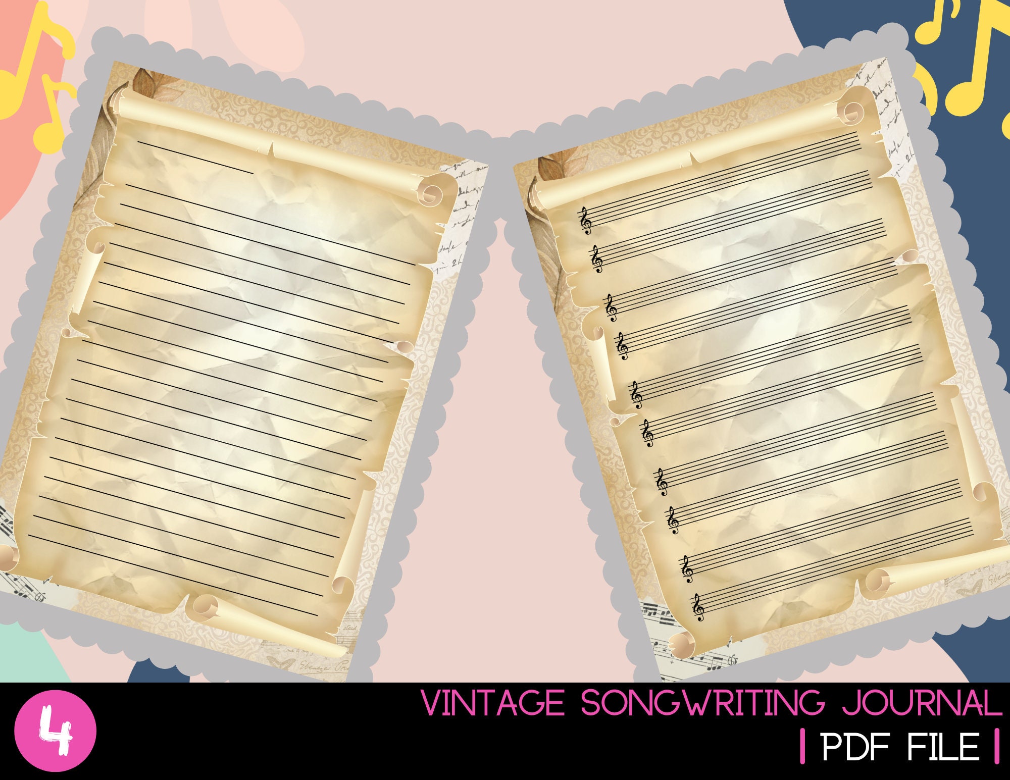 Vintage Songwriting Journal Printable Pages,music Songwriting ...
