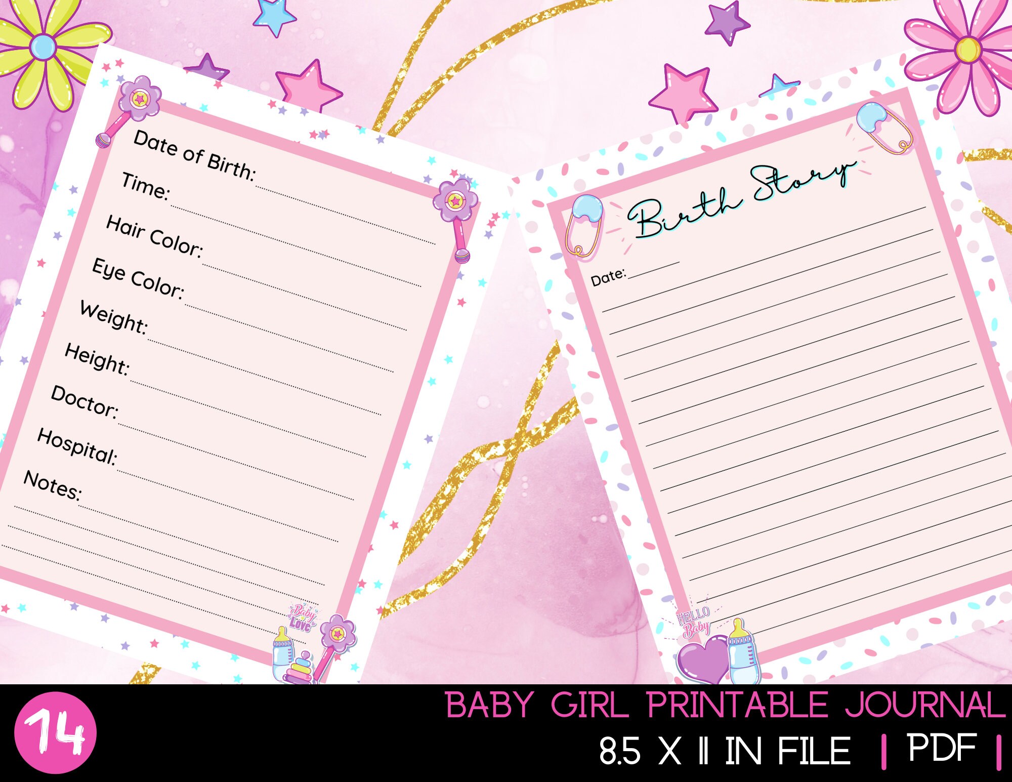 Baby Girl Printable Journal,baby Girl Album,baby Book,baby Girl Journal ...
