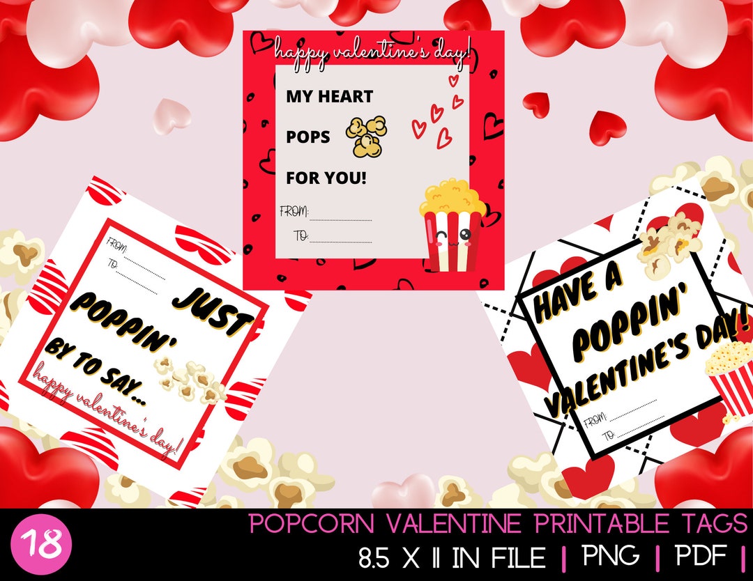 Popcorn Valentine Printable Tags,popcorn Valentine Printable,valentines ...