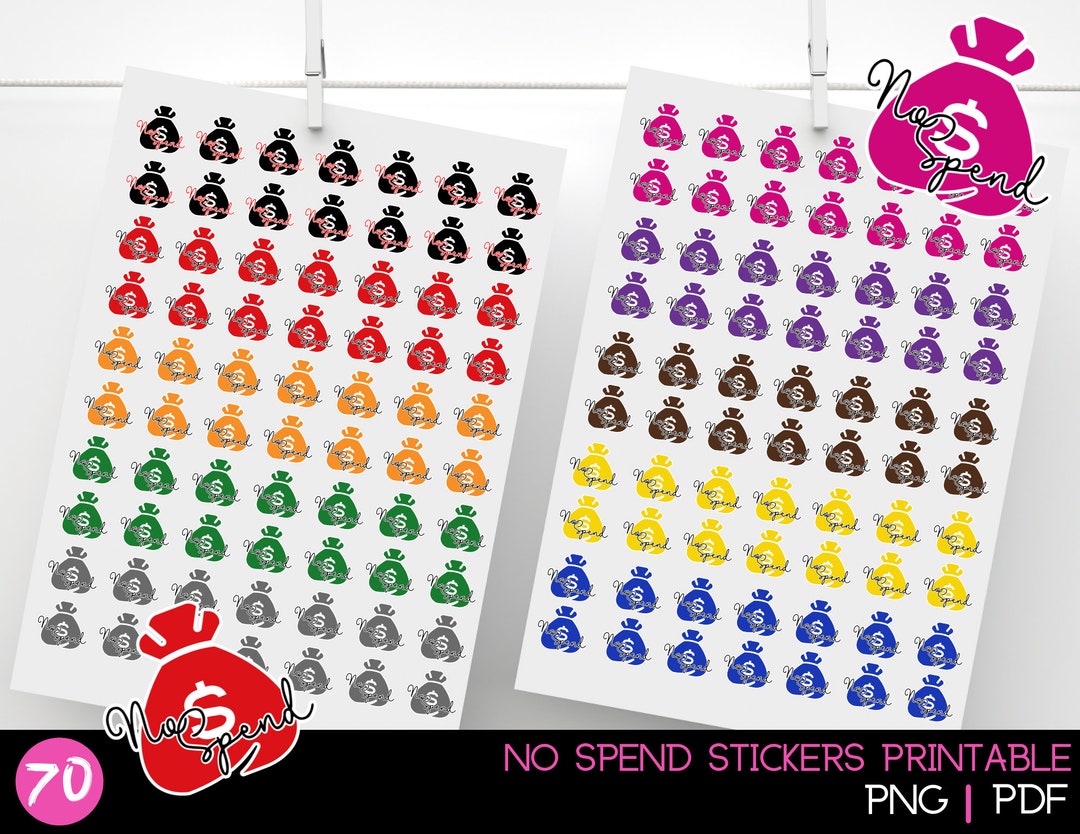 No Spend Sticker Printable,planner Stickers,no Spend Stickers Colorful ...