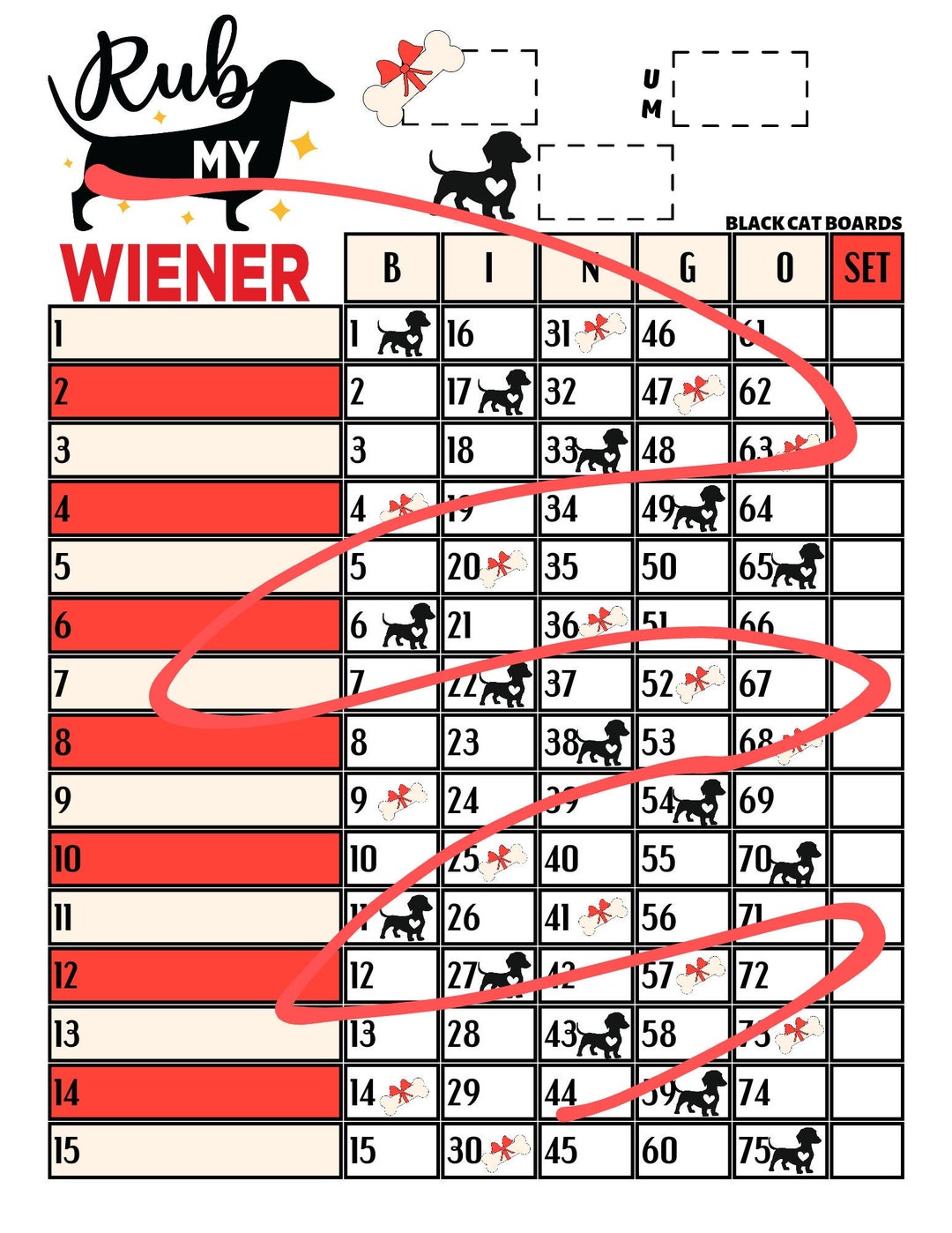 Rub My Weiner (dog) 75 Balls Bingo Sheets Mixed and Straight Included ...