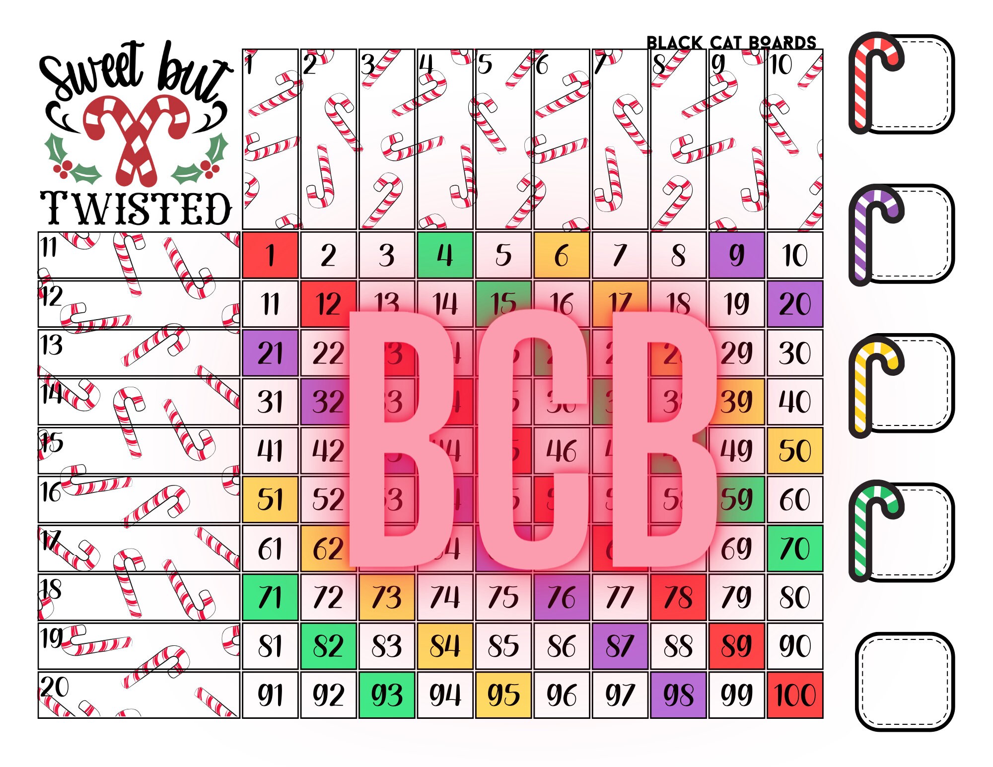 Candy Cane 100 Ball Bingo Grid PDF File - Etsy