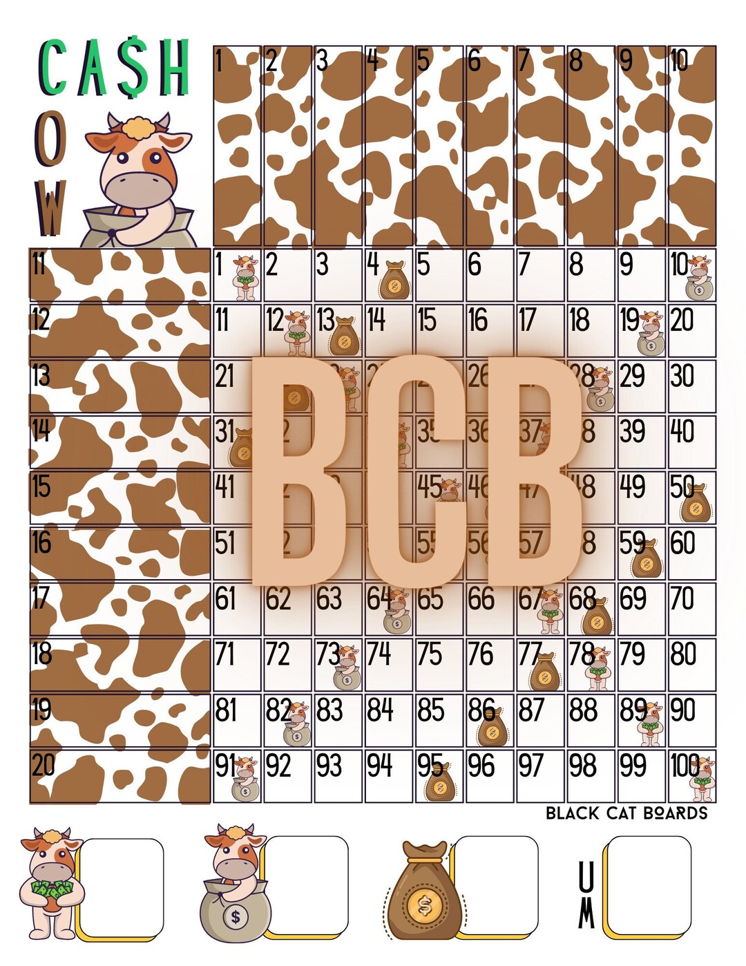 Cash Cow 100 Ball Bingo Grid PDF File - Etsy