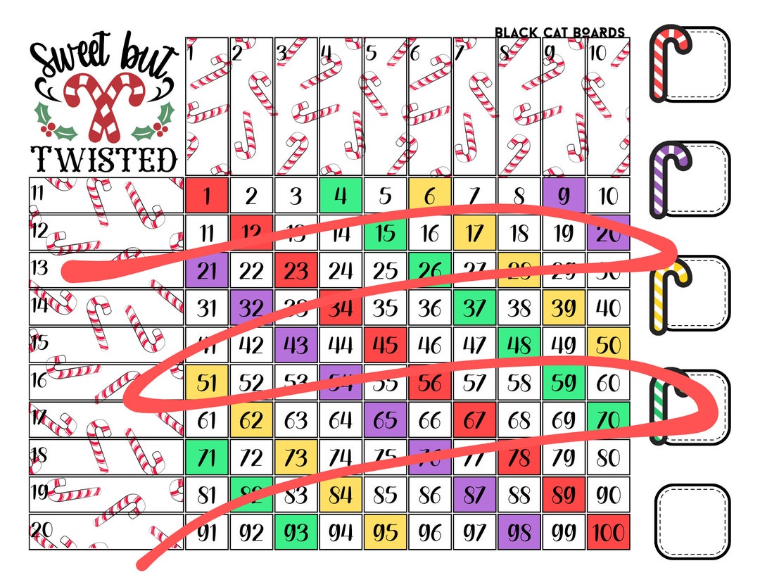 Candy Cane 100 Ball Bingo Grid PDF File - Etsy