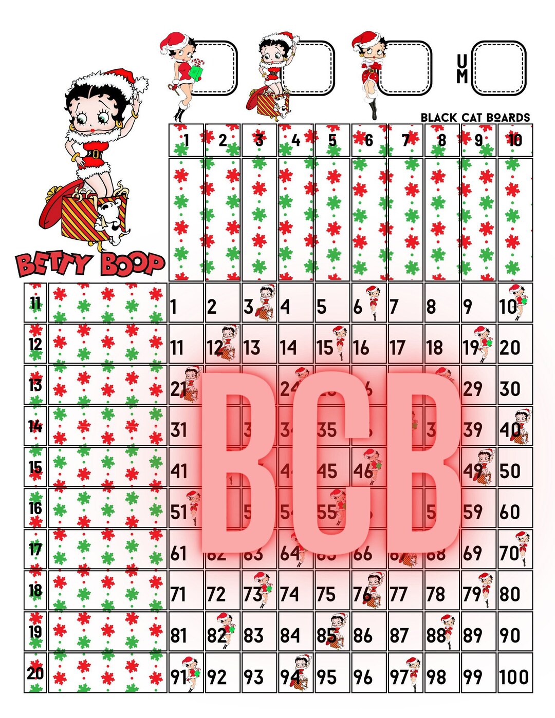 Betty Boop 100 Bingo Ball Christmas Grid PDF DOWNLOAD - Etsy