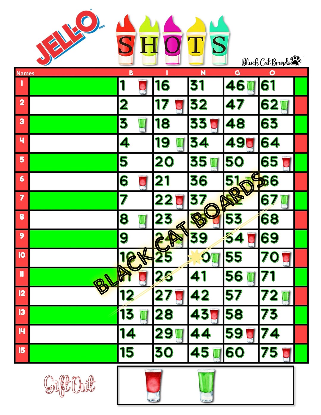 2 Bingo Sheets - Hello Shots 15 Line 75 Ball Mixed & Straight Boards ...