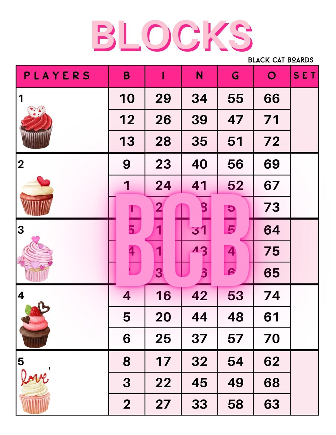CUPCAKES Bingo Blocks 75 Balls Mixed AND Straight PDF Files - Etsy
