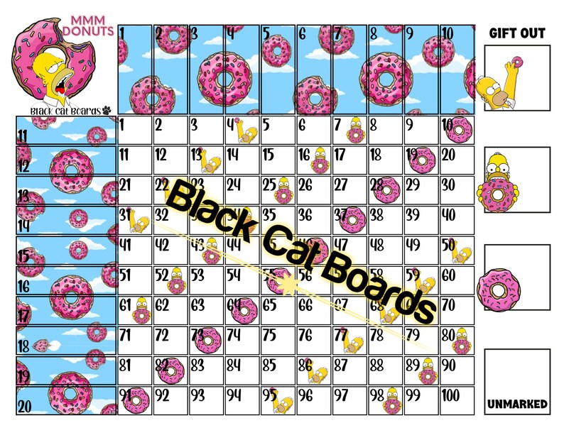 MMM Donuts SIMPSONS100 Ball Bingo Grid - Etsy