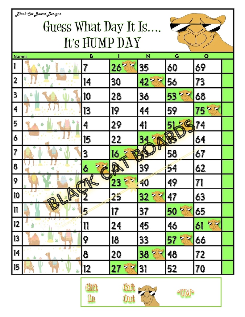 2 Bingo Boards Hump Day 15 Lines 75 Balls Mixed and Straight Included ...