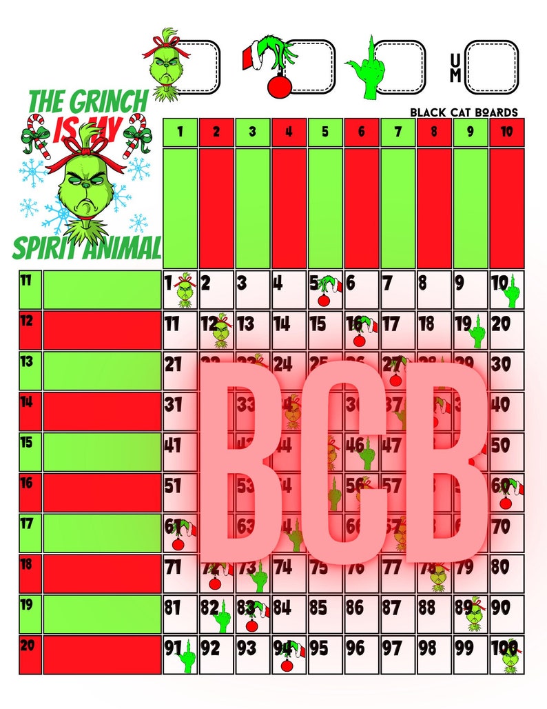 Grinch Christmas 100 Ball Bingo Grid PDF File DOWNLOAD - Etsy