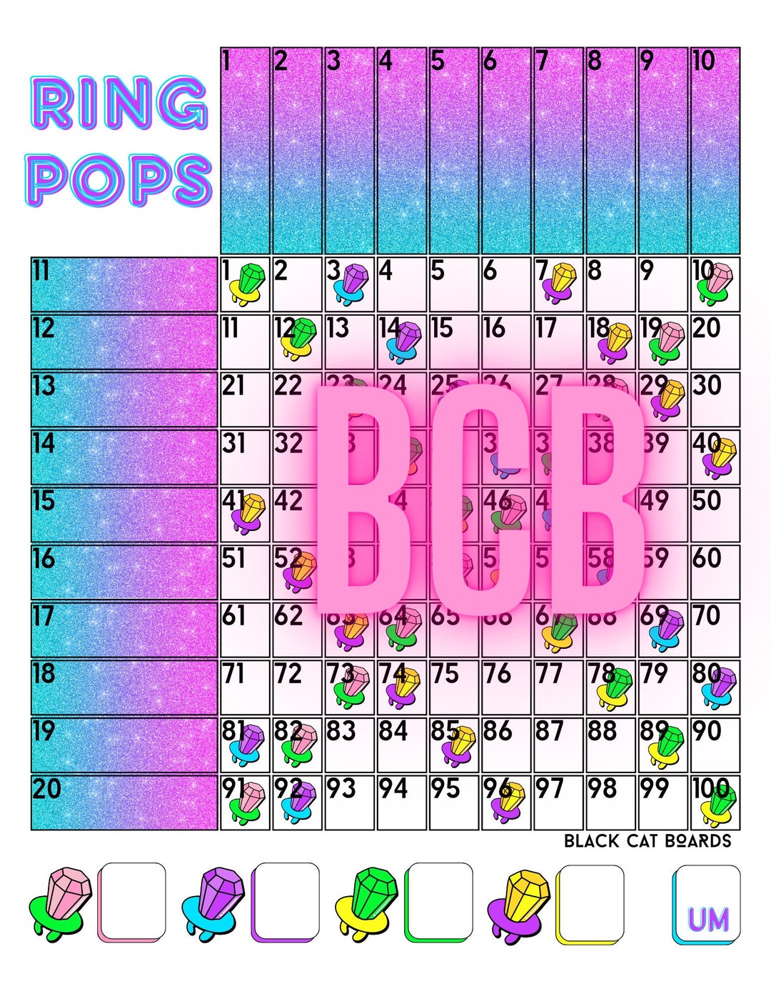 Ring Pops 100 Bingo Ball Grid PDF Download File - Etsy