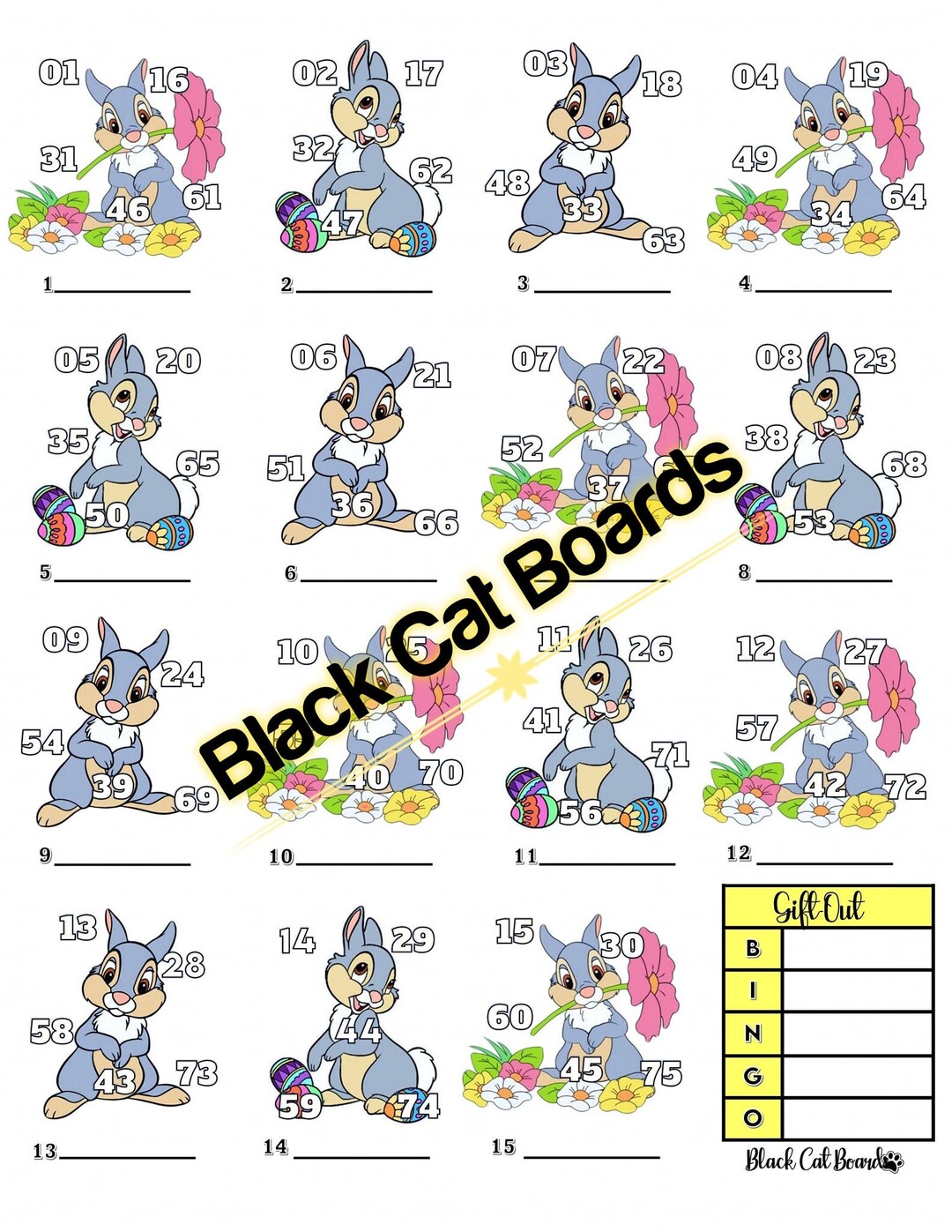 Easter Bunny 75 Ball Picture STRAIGHT Bingo Board PDF File - Etsy