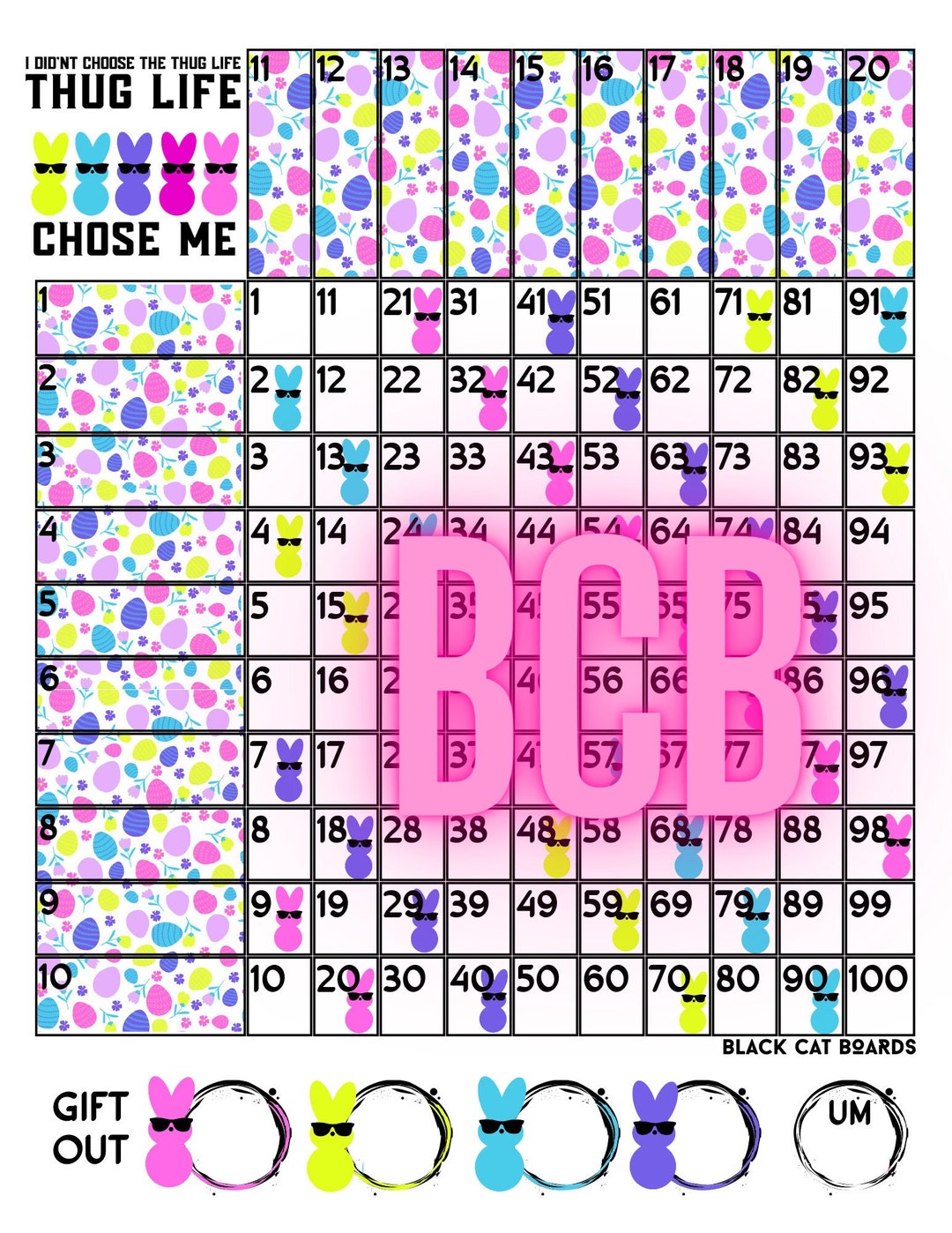Thug Life Peeps Easter Bunny 100 Ball Bingo Grid PDF File - Etsy