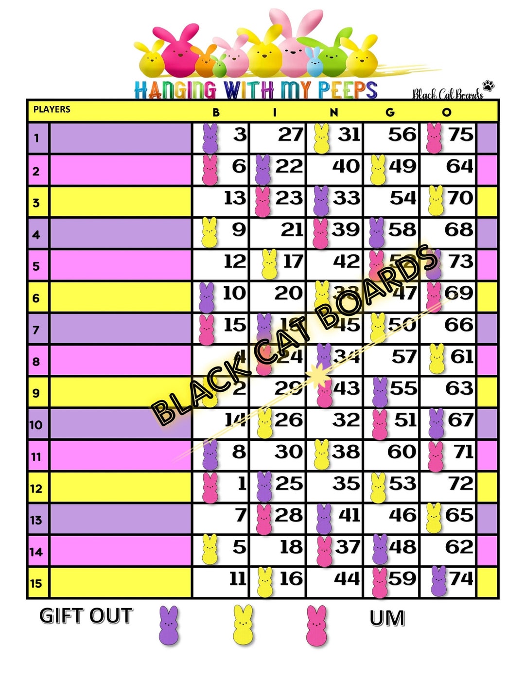 2 Bingo Sheets - Peeps Easter 15 Line 75 Ball Mixed & Straight Boards ...