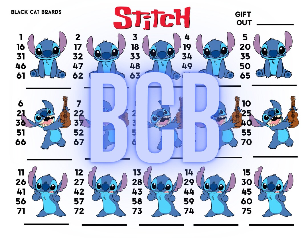 Stitch 75 Ball Picture STRAIGHT Bingo Board - Etsy