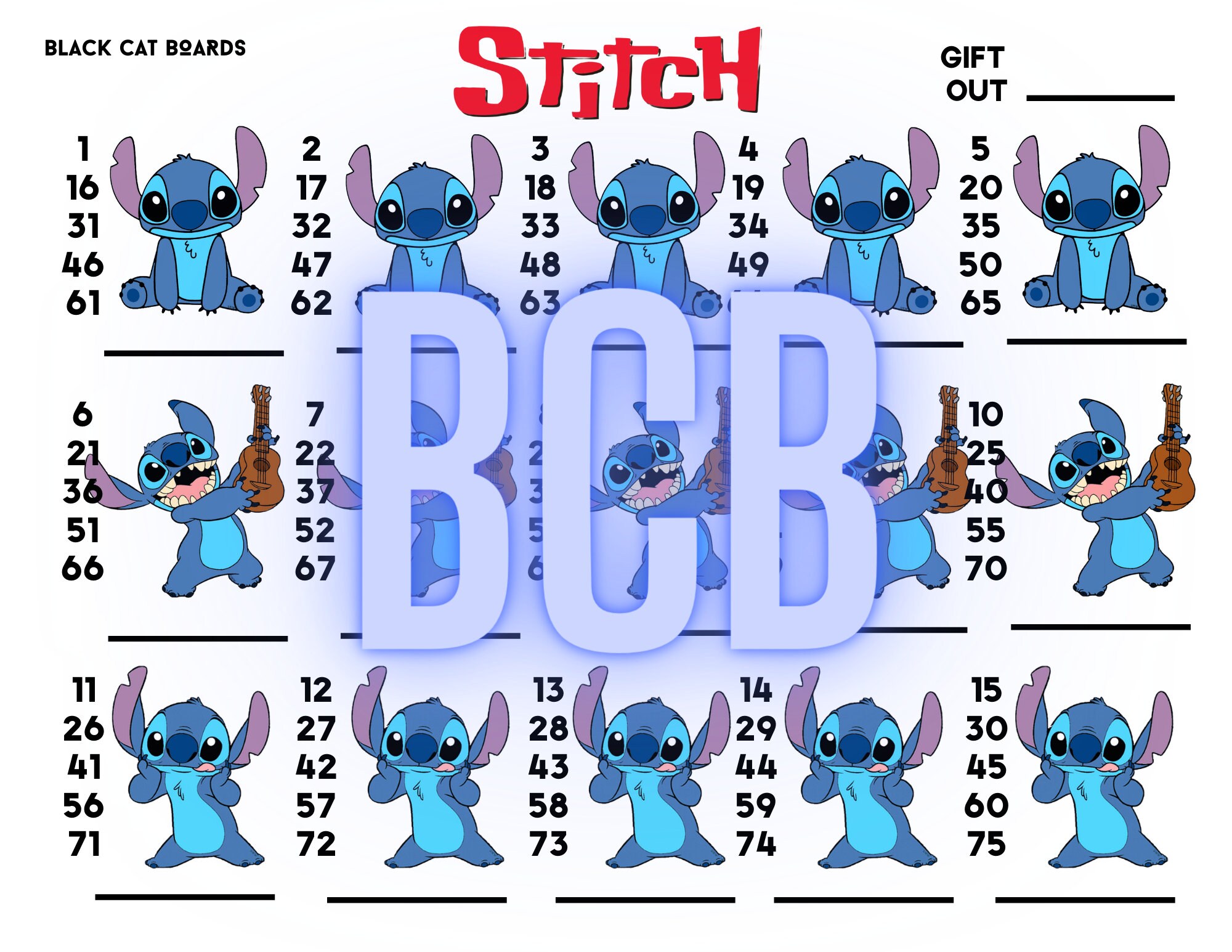Stitch 75 Ball Picture STRAIGHT Bingo Board - Etsy