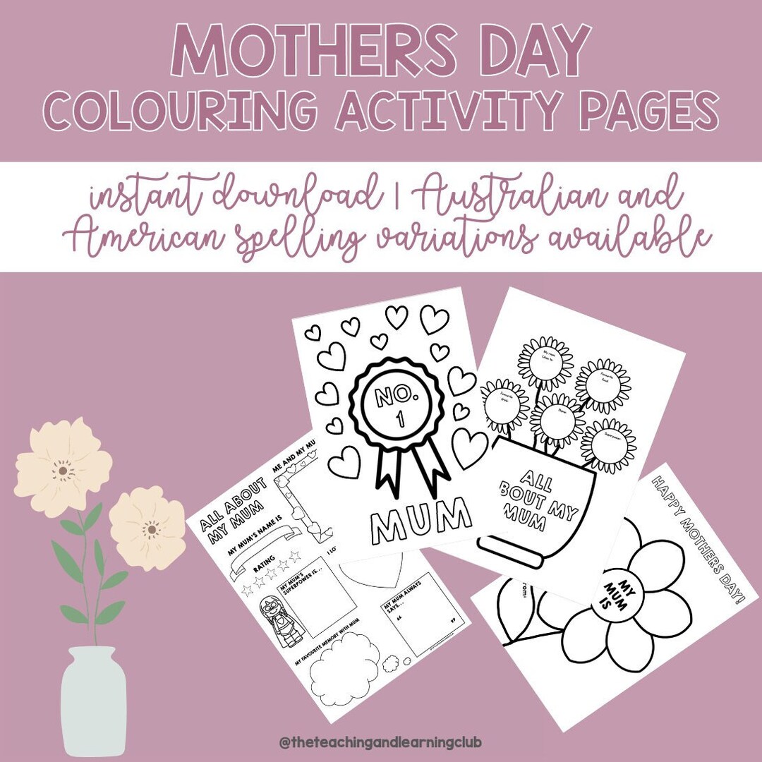 PRINTABLE Mothers Day Colouring Page Activity Cards | Digital Instant ...