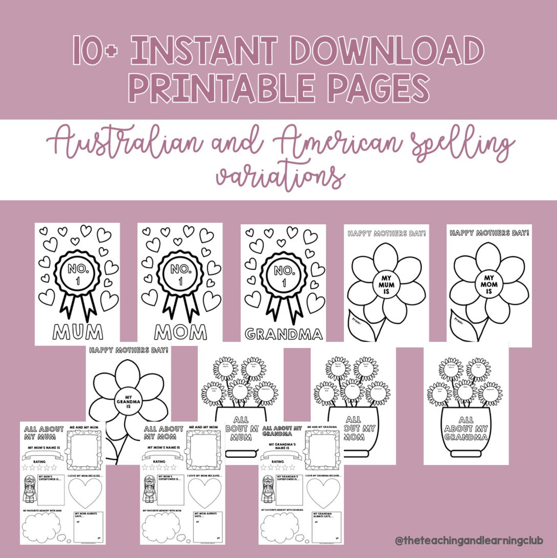 PRINTABLE Mothers Day Colouring Page Activity Cards | Digital Instant ...