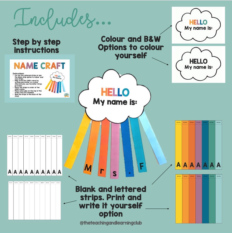 Rainbow Name Craft Activity - Etsy