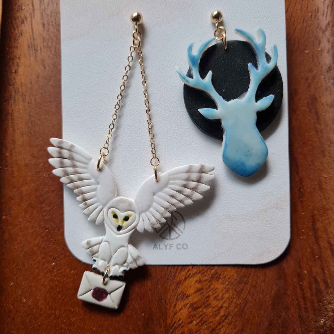 Harry Potter Hedwig / Stag - Polymer Clay Earrings | Dangles - Etsy
