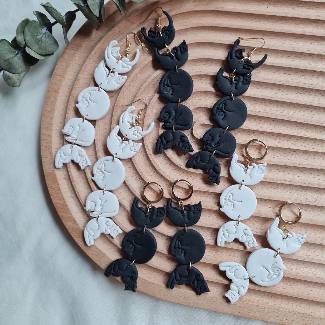 Cat Phase | Cats in Moonphase Polymer Clay Earrings - Etsy