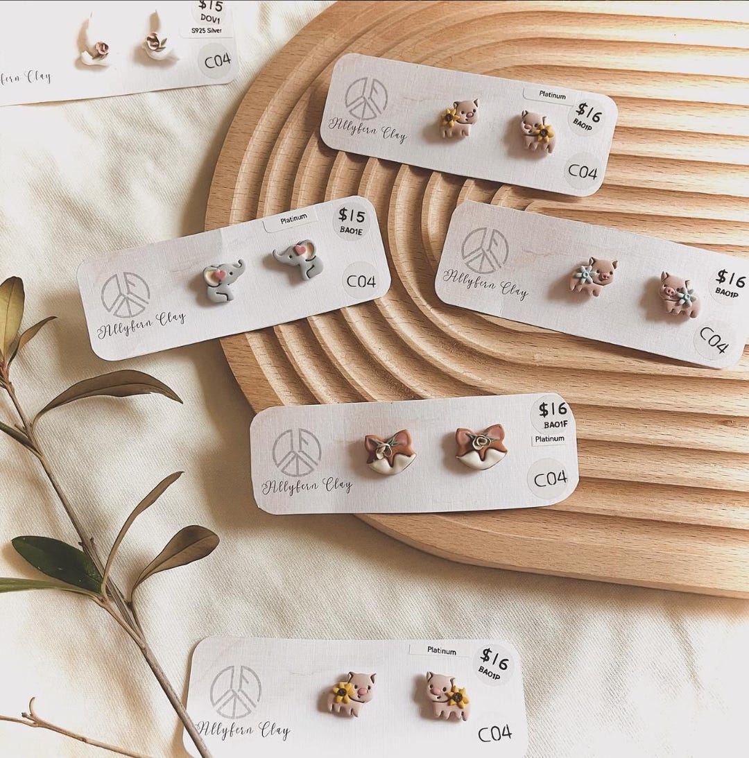 Baby Animal Ear Studs - Polymer Clay Earrings - Fox | Hedgehog | Puppy ...