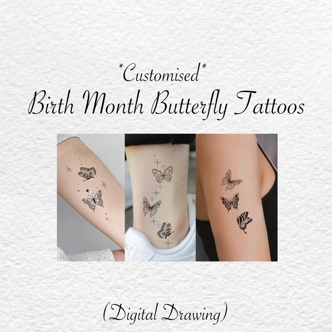 Birth Month Butterfly Tattoo Design Personalised Custom Commission ...