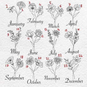 Personalized Birth Month Flower Bouquet Line Art (digital Download) - Etsy
