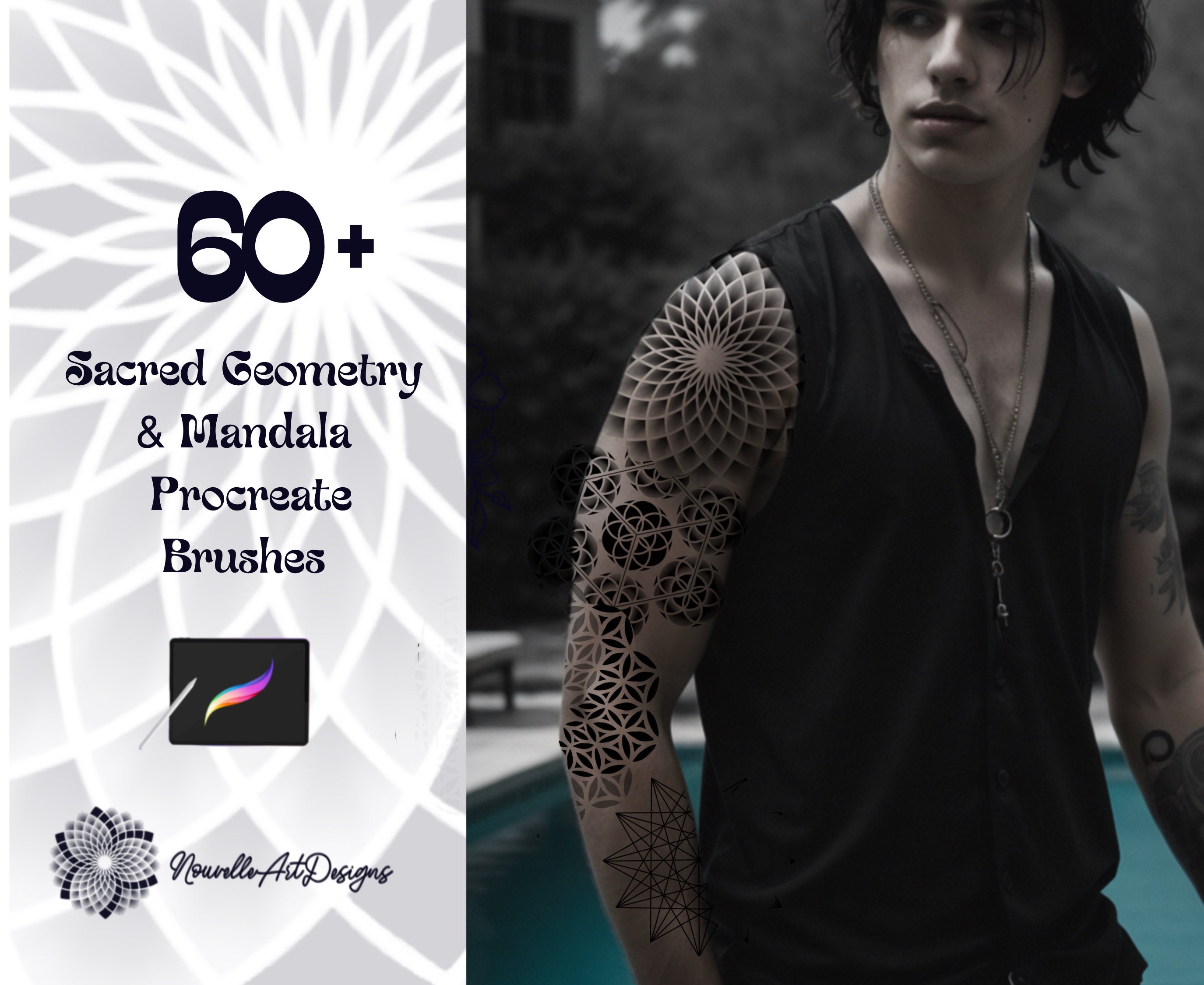 60+ Procreate Stamps and 3D Arm! Procreate Brushes. Mandala Tattoo ...