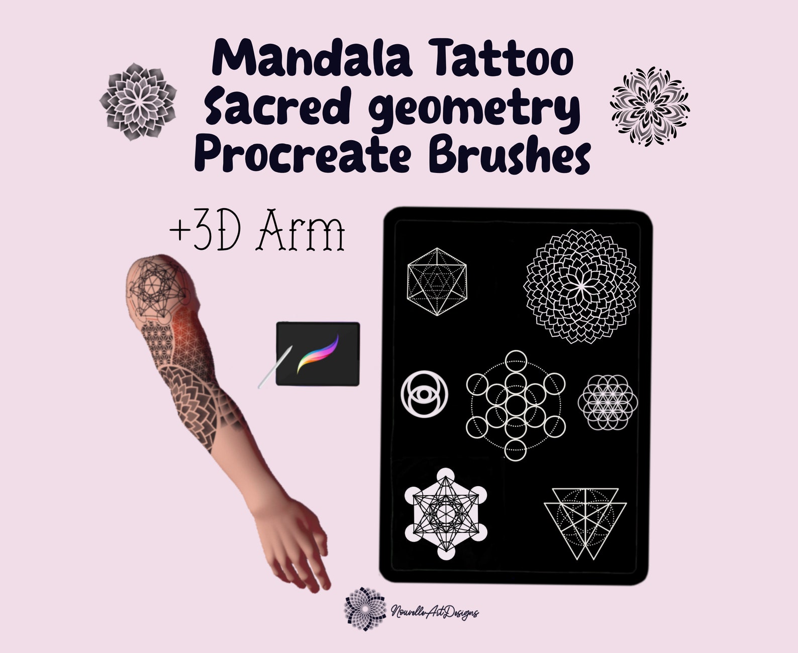60+ Procreate Stamps and 3D Arm! Procreate Brushes. Mandala Tattoo ...