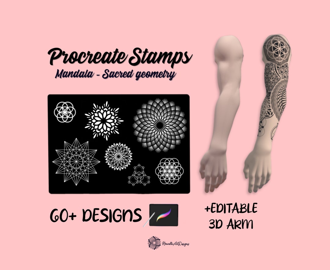 60+ Procreate Stamps. 3D Arm Free. Procreate Tattoo Brushes. Mandala ...