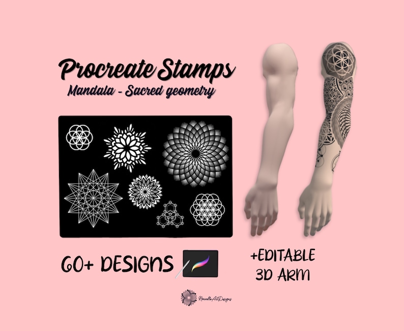 60+ Procreate Stamps. 3D Arm Free. Procreate Tattoo Brushes. Mandala ...