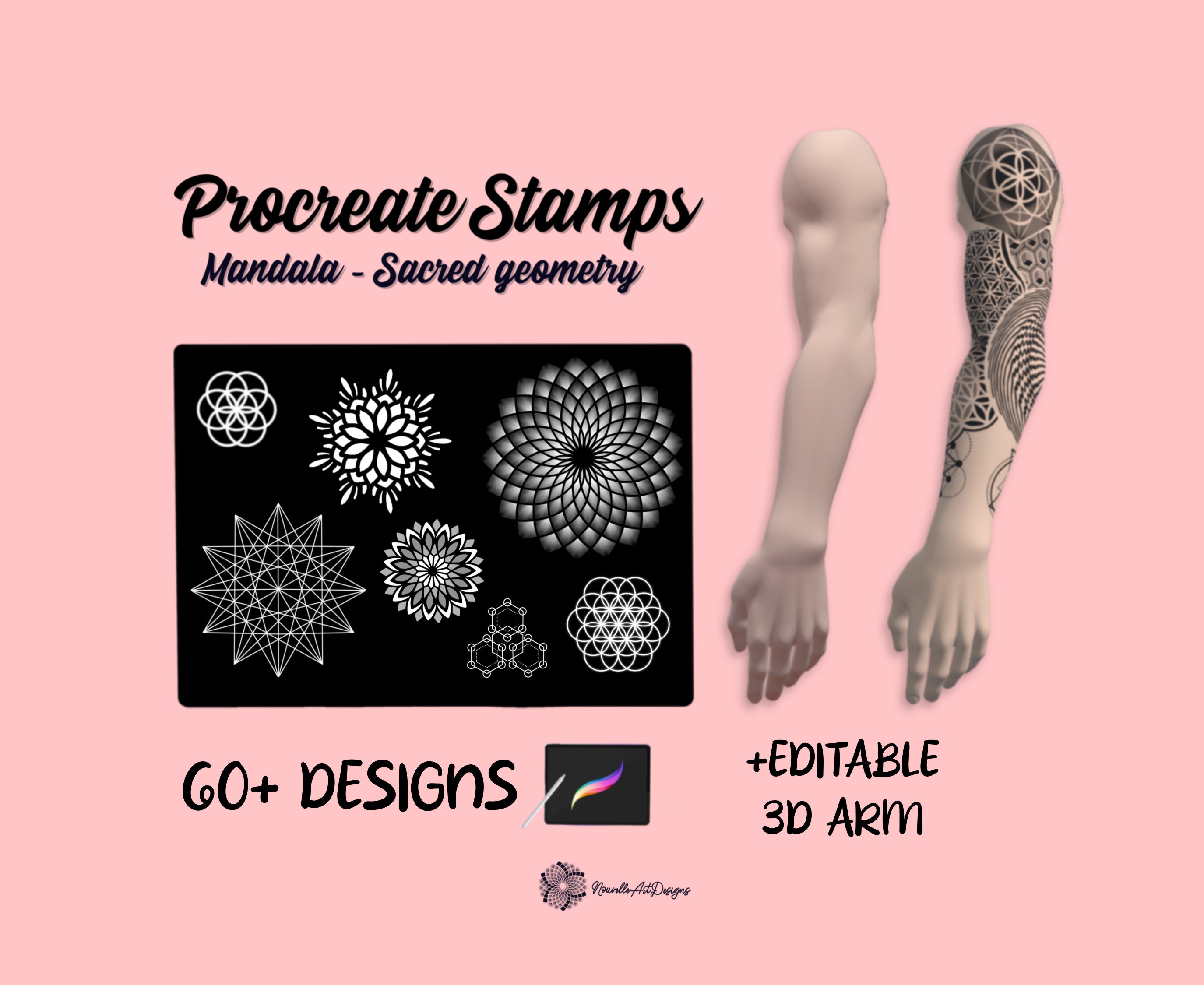 60+ Procreate Stamps. 3D Arm Free. Procreate Tattoo Brushes. Mandala ...