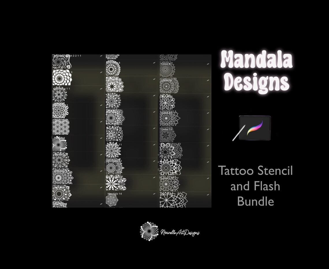 60 Procreate Stamps and 3D Arm Procreate Brushes. Mandala Tattoo Design ...