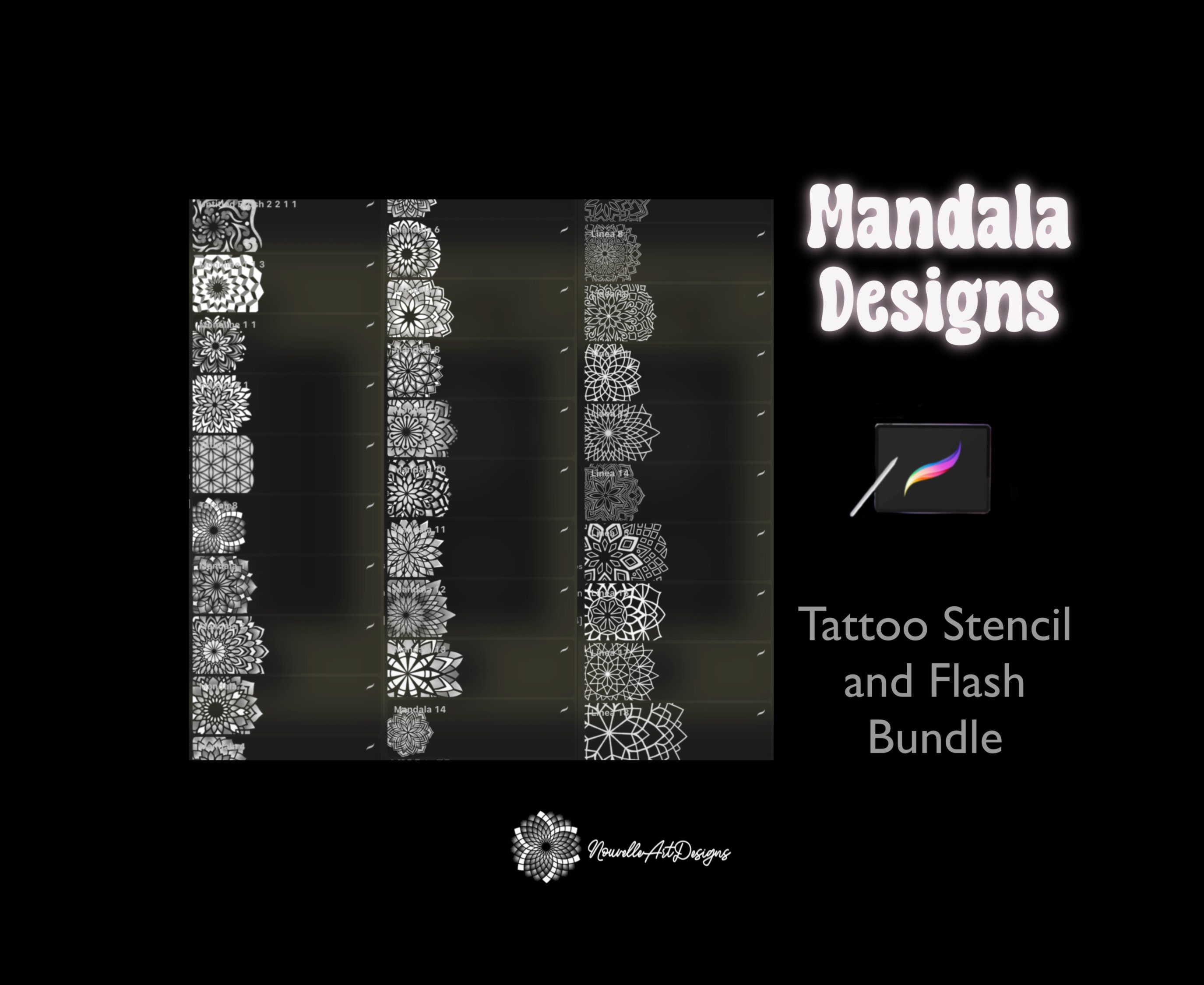 60 Procreate Stamps and 3D Arm Procreate Brushes. Mandala Tattoo Design ...