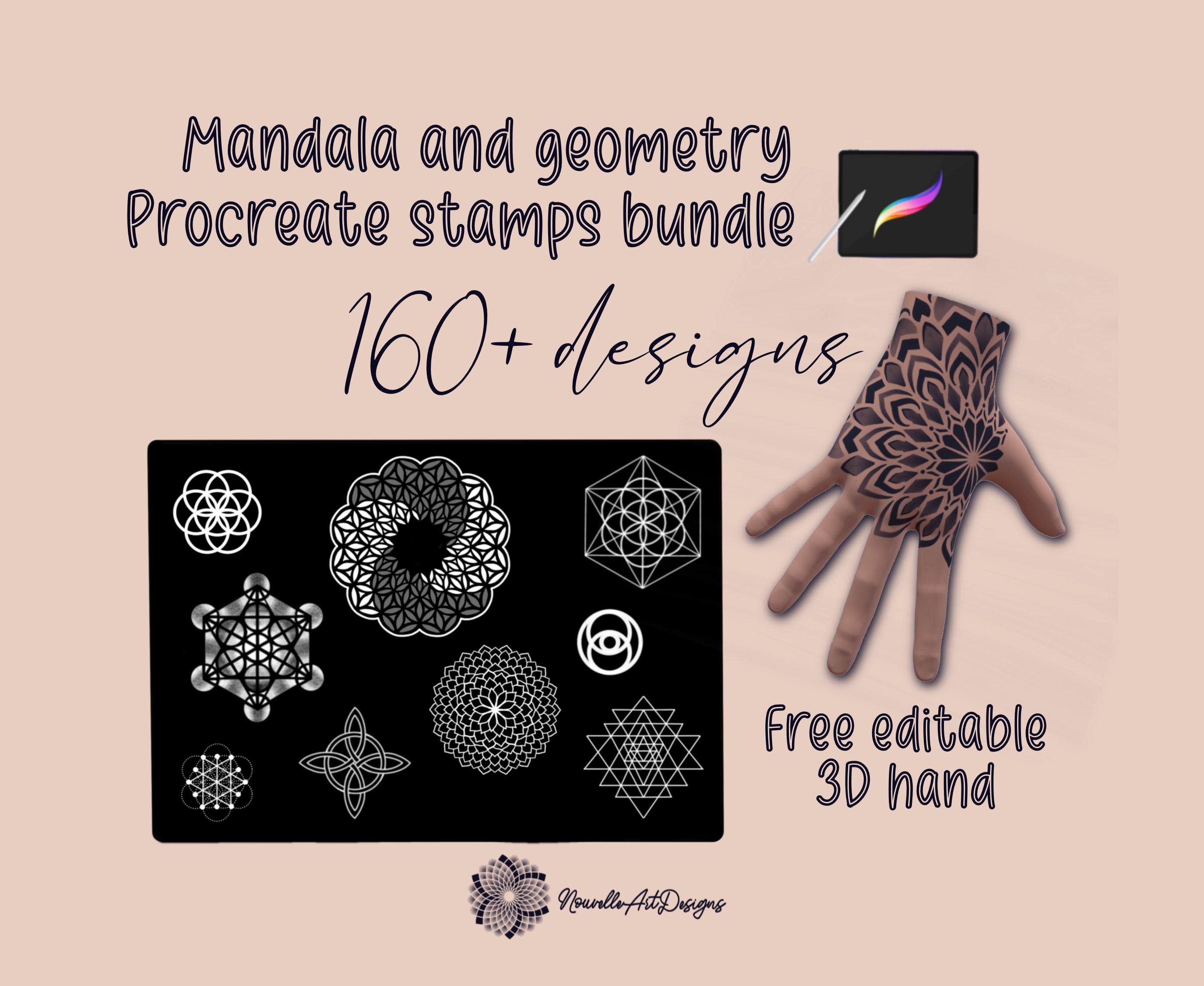 Geomety Procreate Brushes. Mandala Bundle Procreate Stamps. Tattoo ...