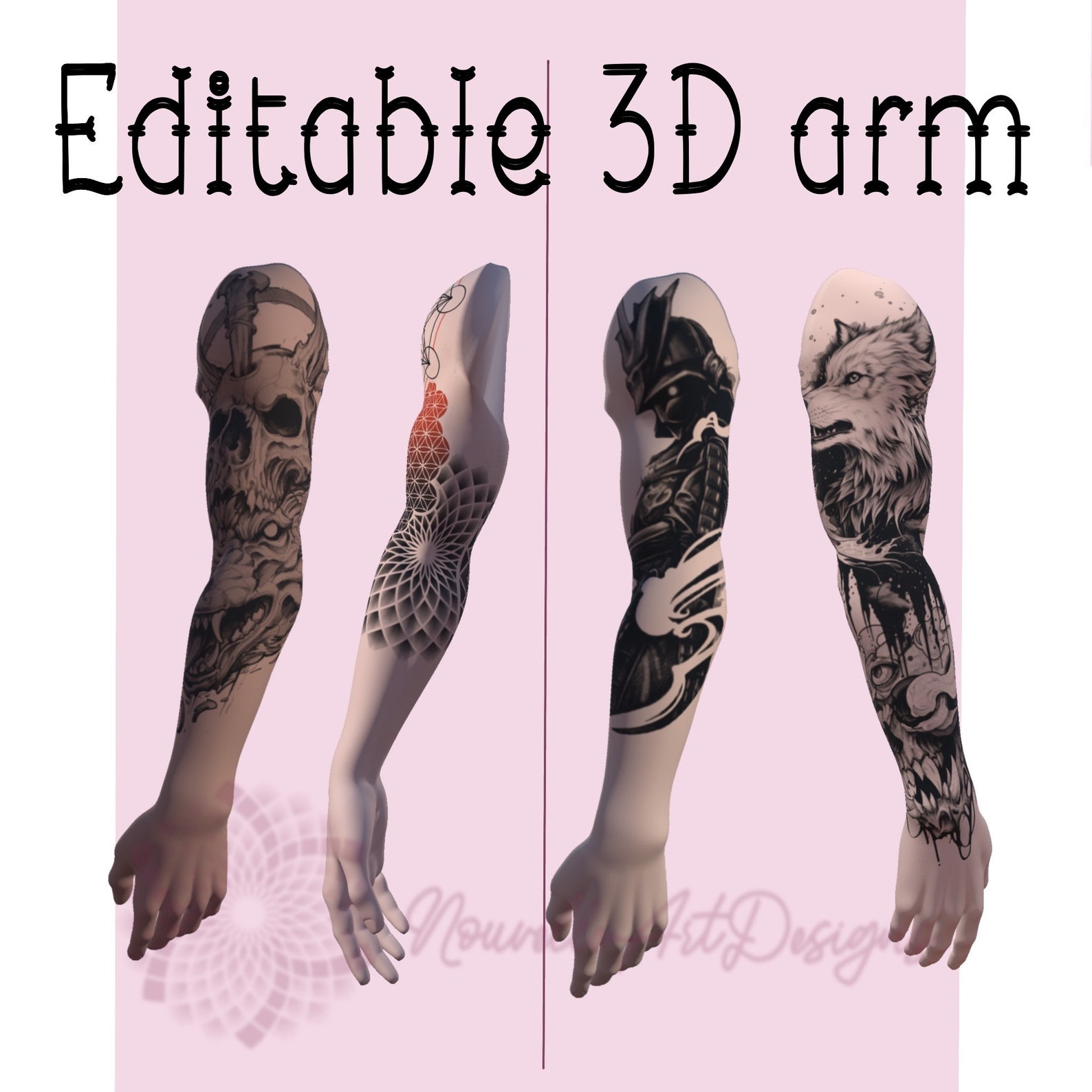 Procreate Brushes + 3D Model of Arm! Tattoo Body Parts. Shape Posture ...