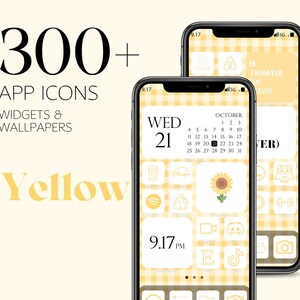WHITE-YELLOW App Icon Pack 300 Yellow App Icons Digital Handmade App ...