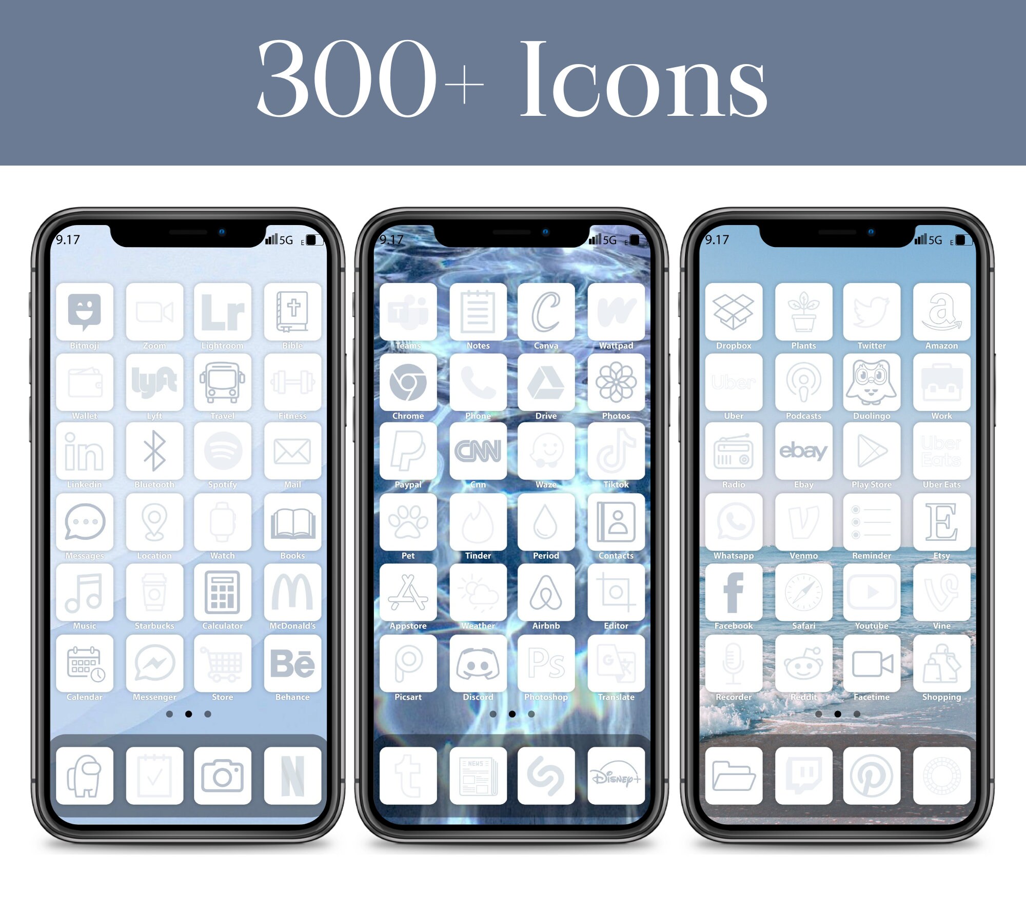 WHITE-ICY BLUE App Icon Pack Digital Selfmade Ios Icons 300 White ...