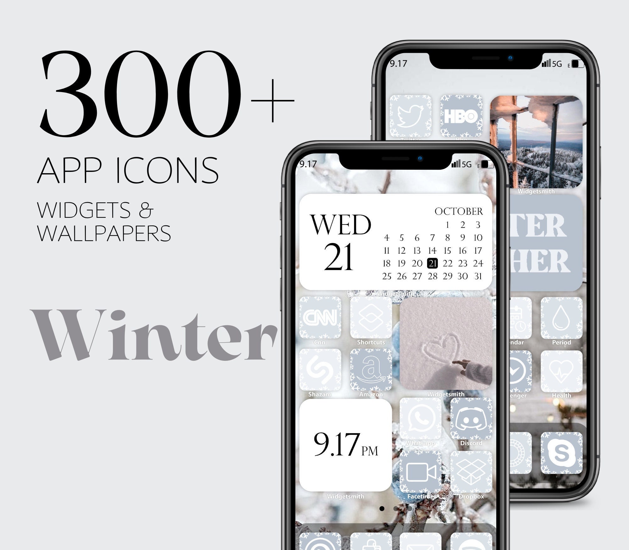 WINTER-WHITE App Icon Pack 300 Winter Themed Ios14 Icons Digital ...