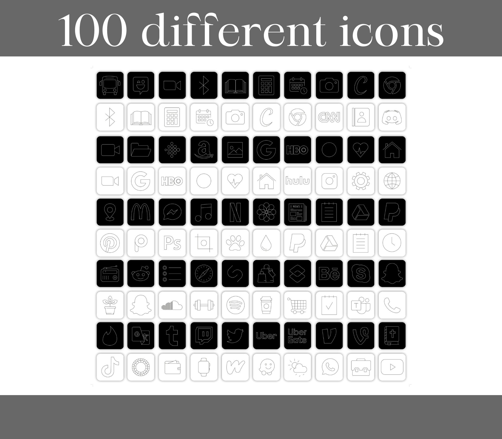 MINIMALISTIC BLACK & WHITE App Icon Pack Digital Handmade App Icons Ios ...